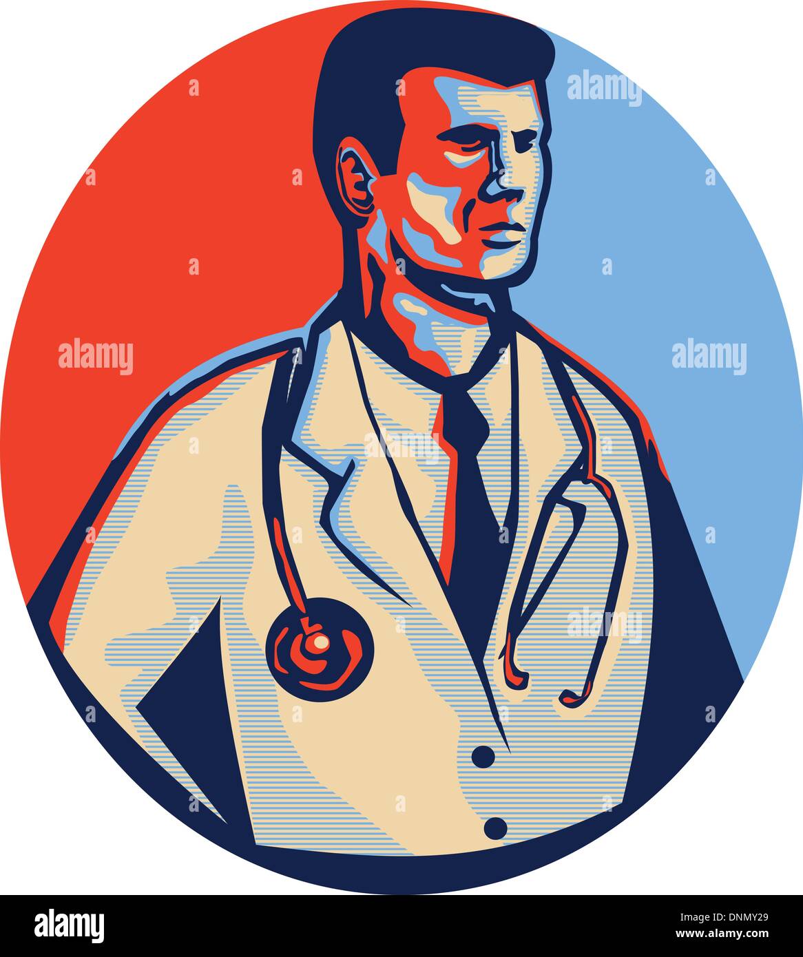 Illustration of a male medical doctor with stethoscope standing facing ...