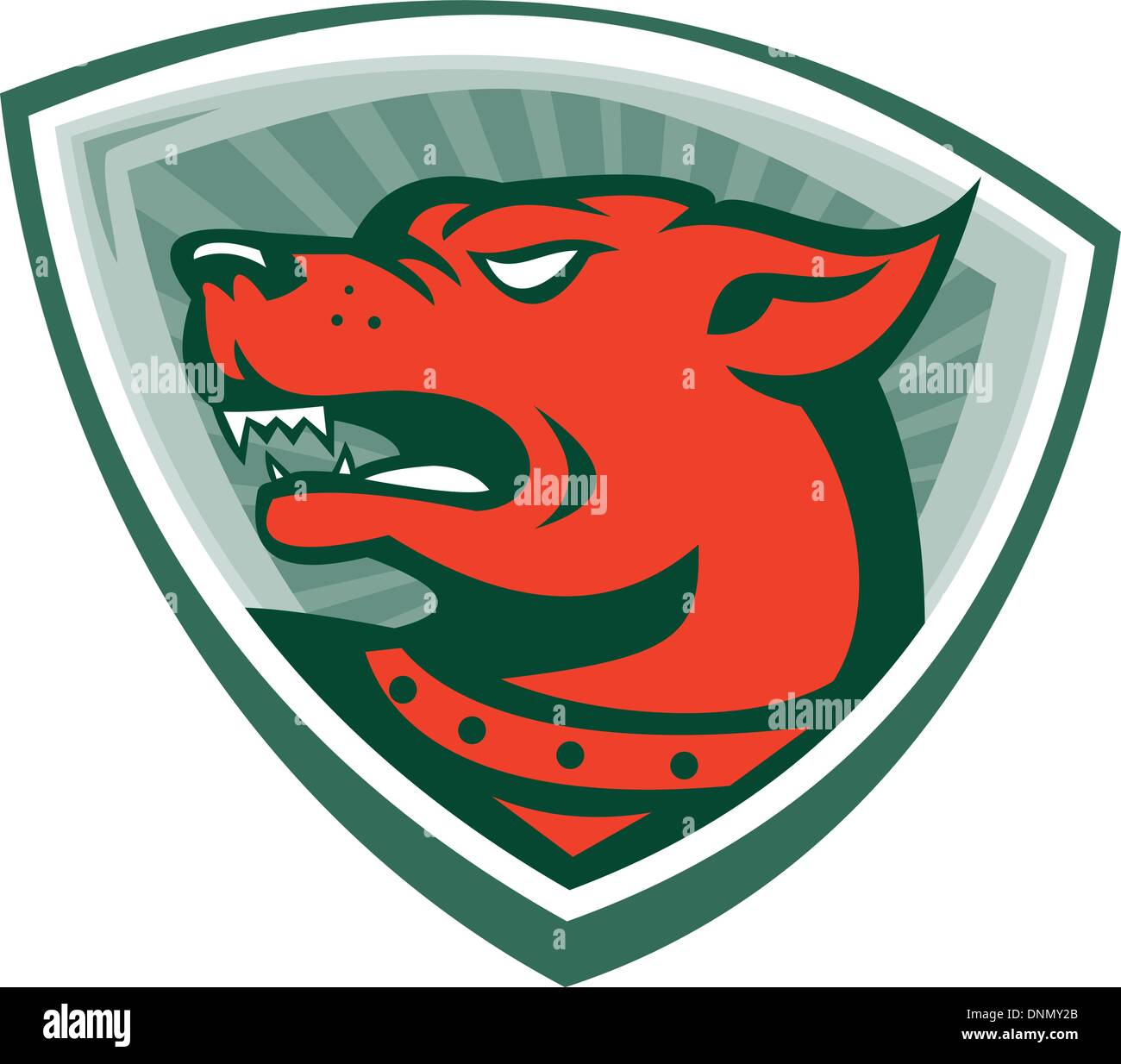 Illustration of an angry barking mastiff dog mongrel set inside crest ...