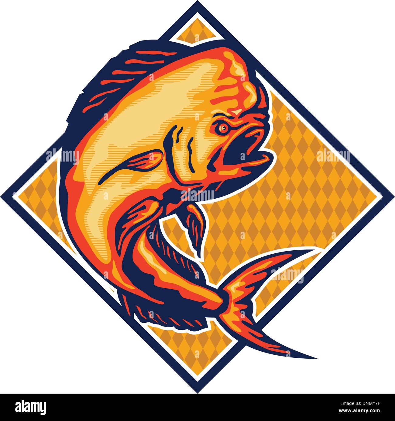 Illustration of a dorado dolphin fish mahi-mahi jumping set inside ...