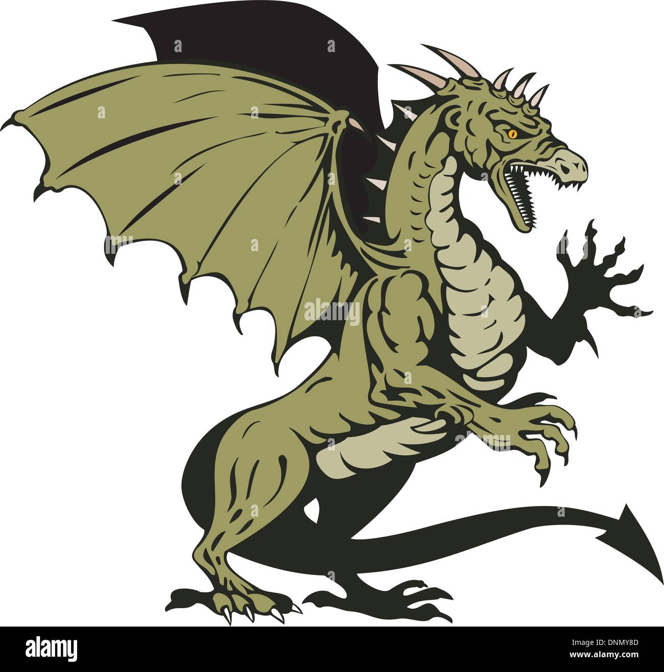 Cartoon illustration of a dragon set on isolated white background Stock ...