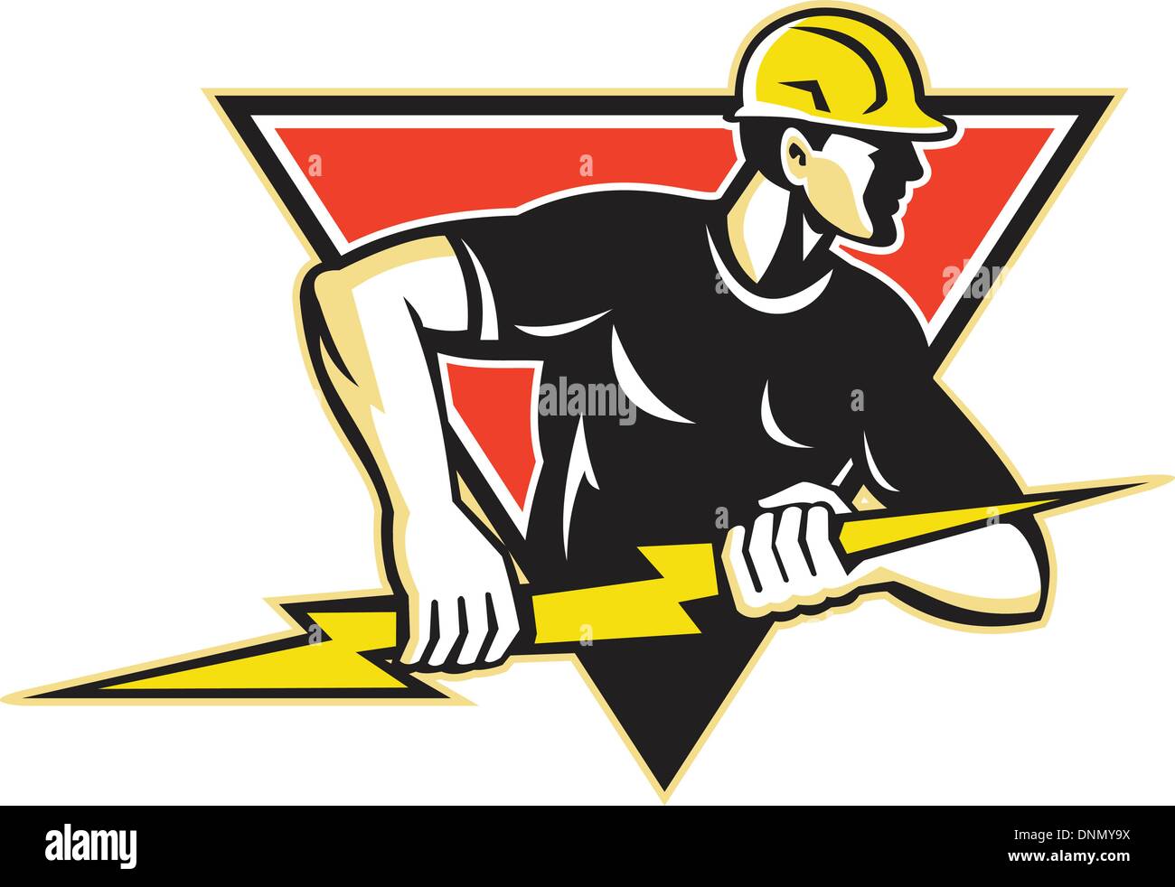 Illustration of an electrician construction worker holding a lightning ...