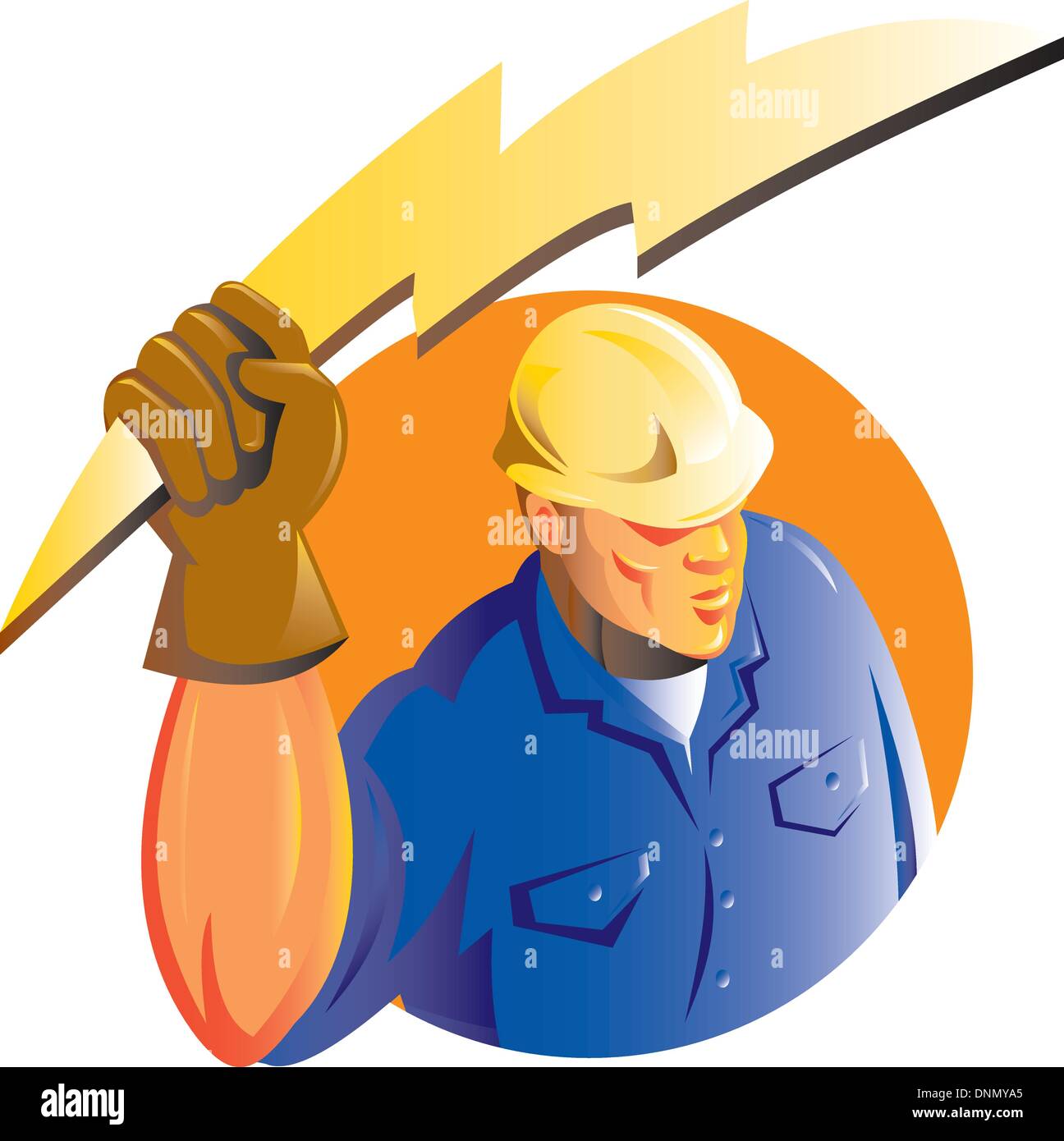 illustration of a Construction worker electrician holding a lightning ...