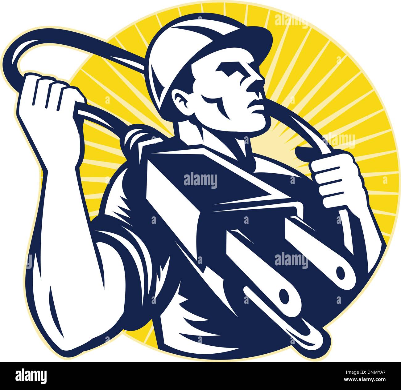 illustration of an electrician looking up with electric cord plug ...