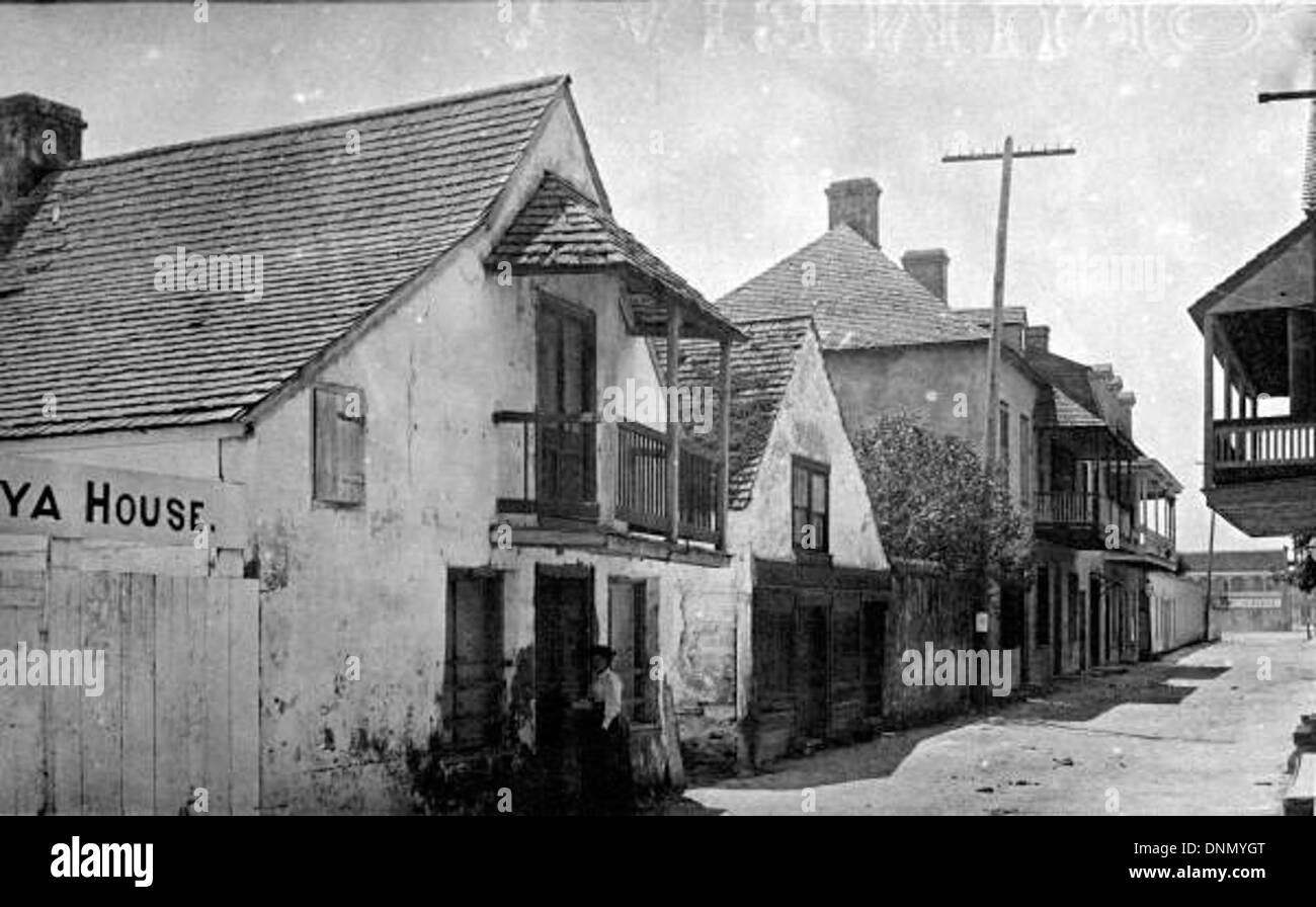 A street scene from St. Augustine, Florida, in the 1890s, depicting the ...