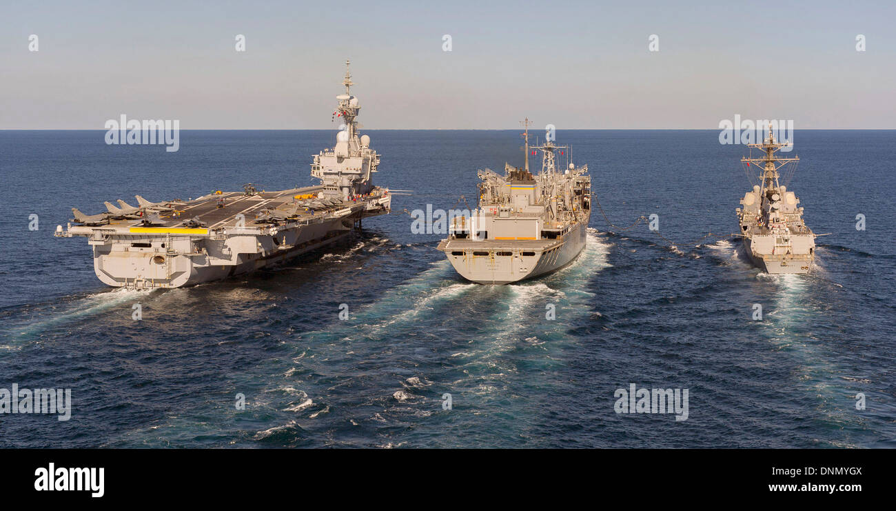 The US Navy guided-missile destroyer USS Bulkeley, right, and French ...