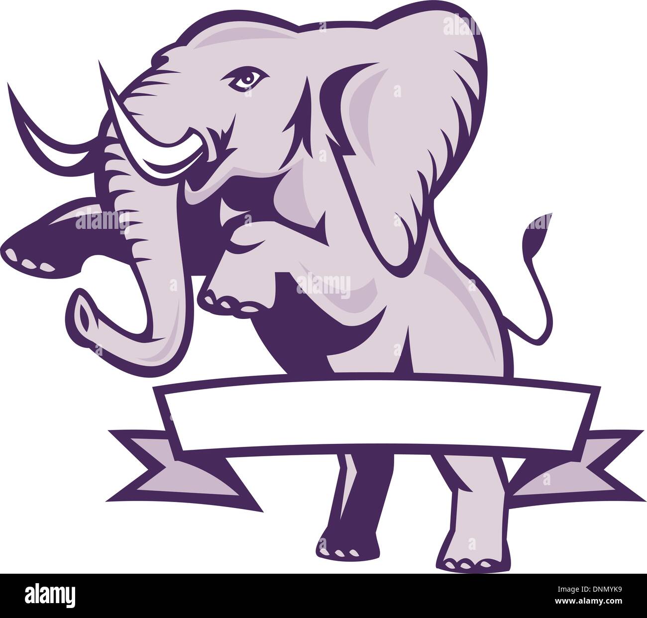 Illustration of an african elephant prancing with ribbon scroll wrapped ...