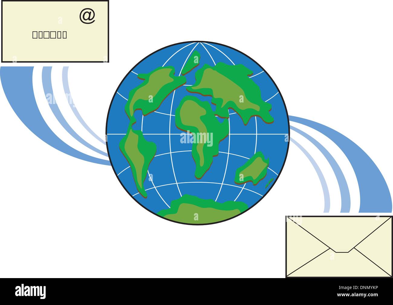 Illustrated icon of mail coming in and out of a globe isolated on a ...