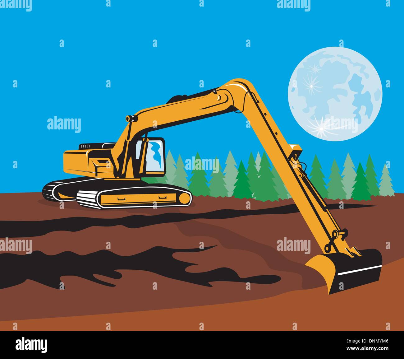 illustration of a construction digger mechanical excavator done in ...