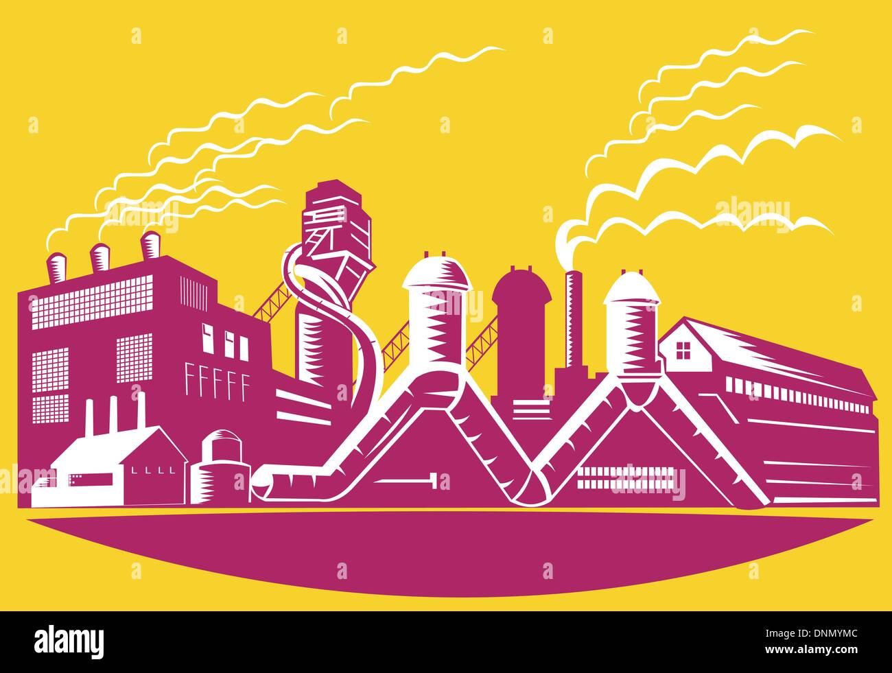 Illustration of a factory building power plant with smoke stacks done ...