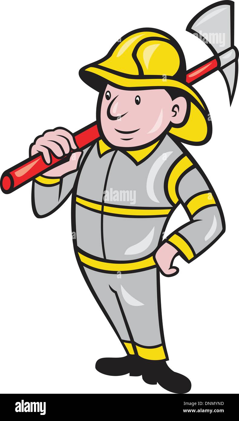 illustration of a fireman fire fighter emergency worker with fire ax ...