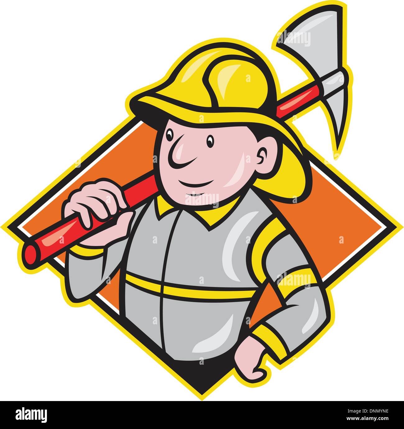 illustration of a fireman fire fighter emergency worker with fire ax ...