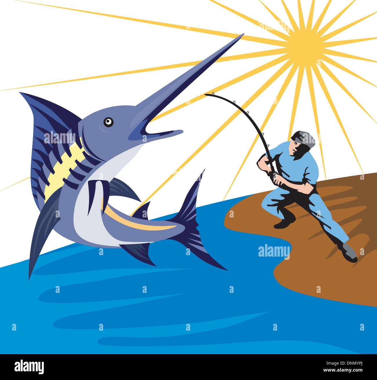 Illustration of a blue marlin fish jumping done in retro style Stock ...