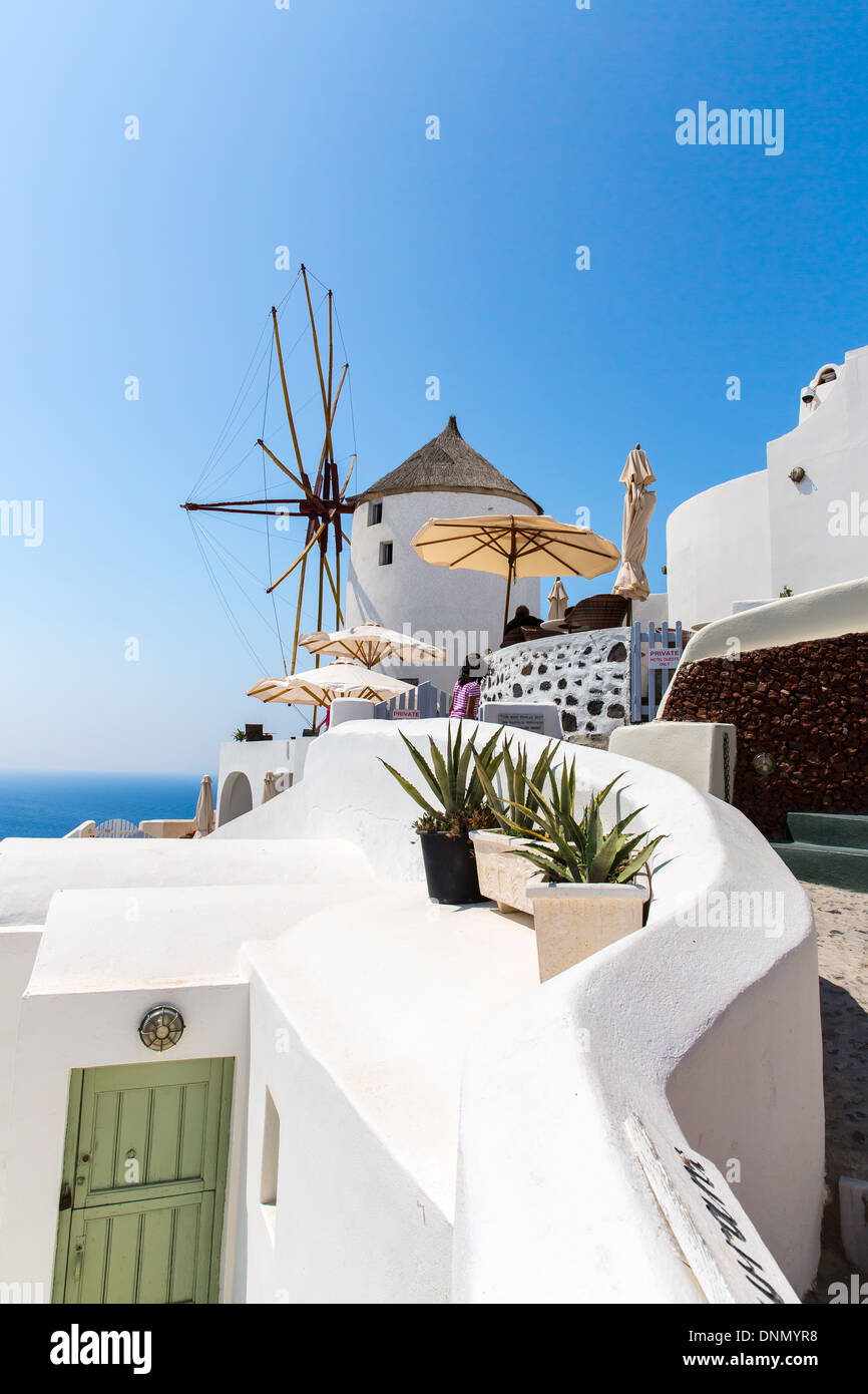 View of Fira town - Santorini island Crete Greece. White concrete ...