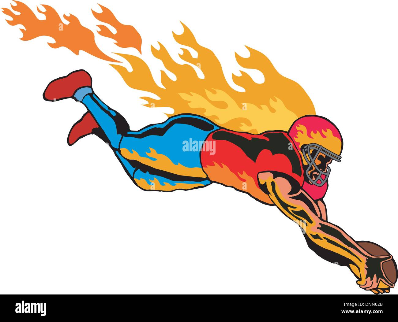Illustration of a football player in flames doing a touchdown Stock ...