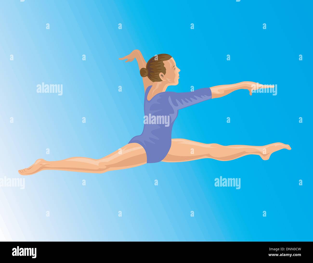 Illustration of female gymnast jumping splits on air side view done in ...