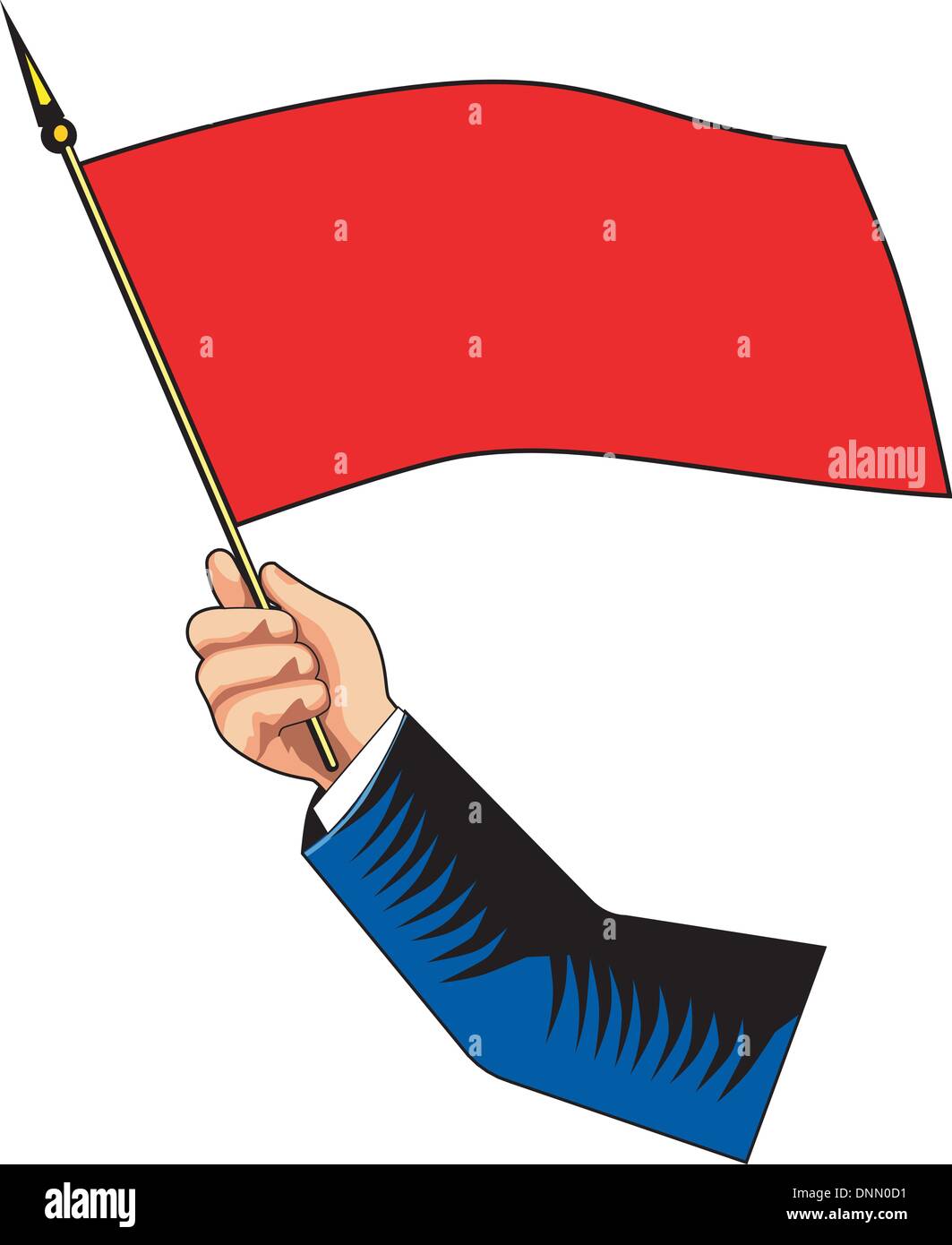 Illustration of an arm with hand holding a red flag isolated on white ...