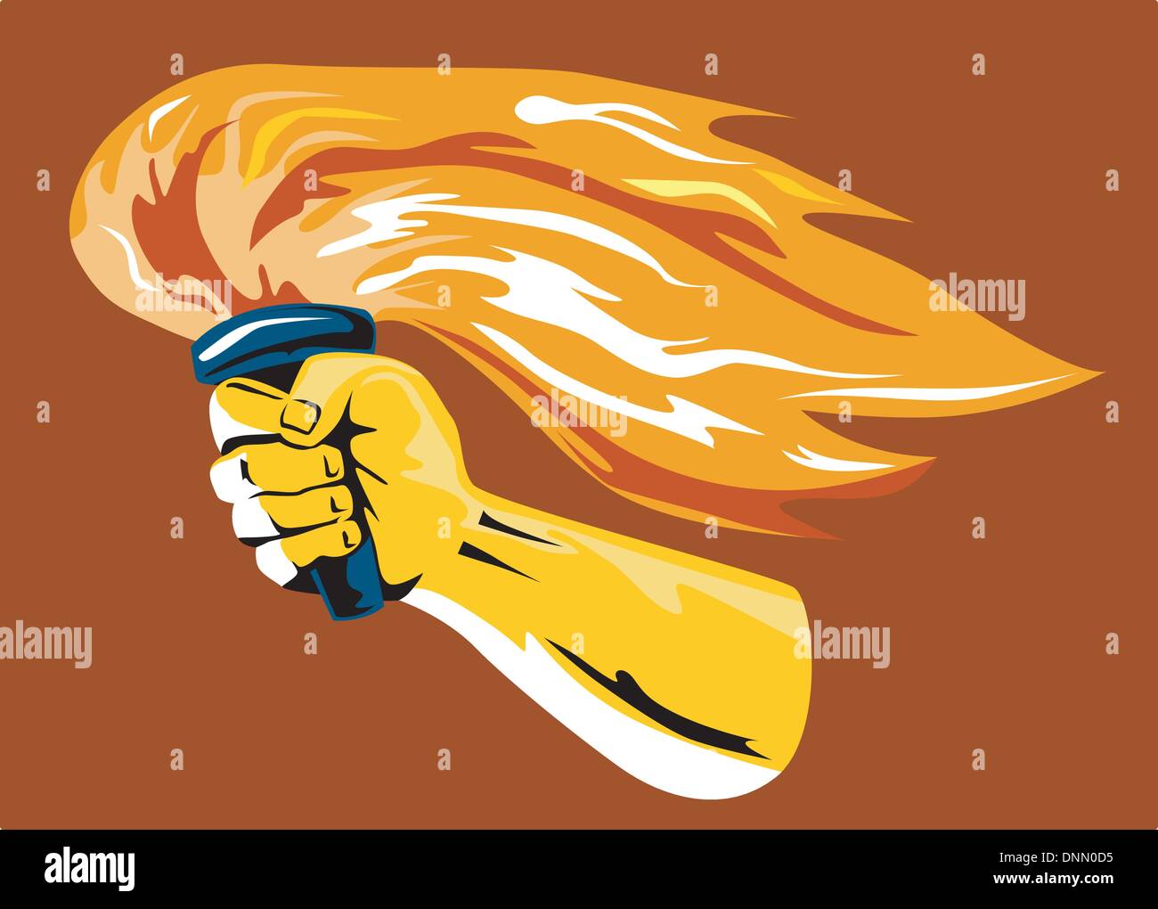 Illustration of a hand holding a burning flame flaming torch done in ...