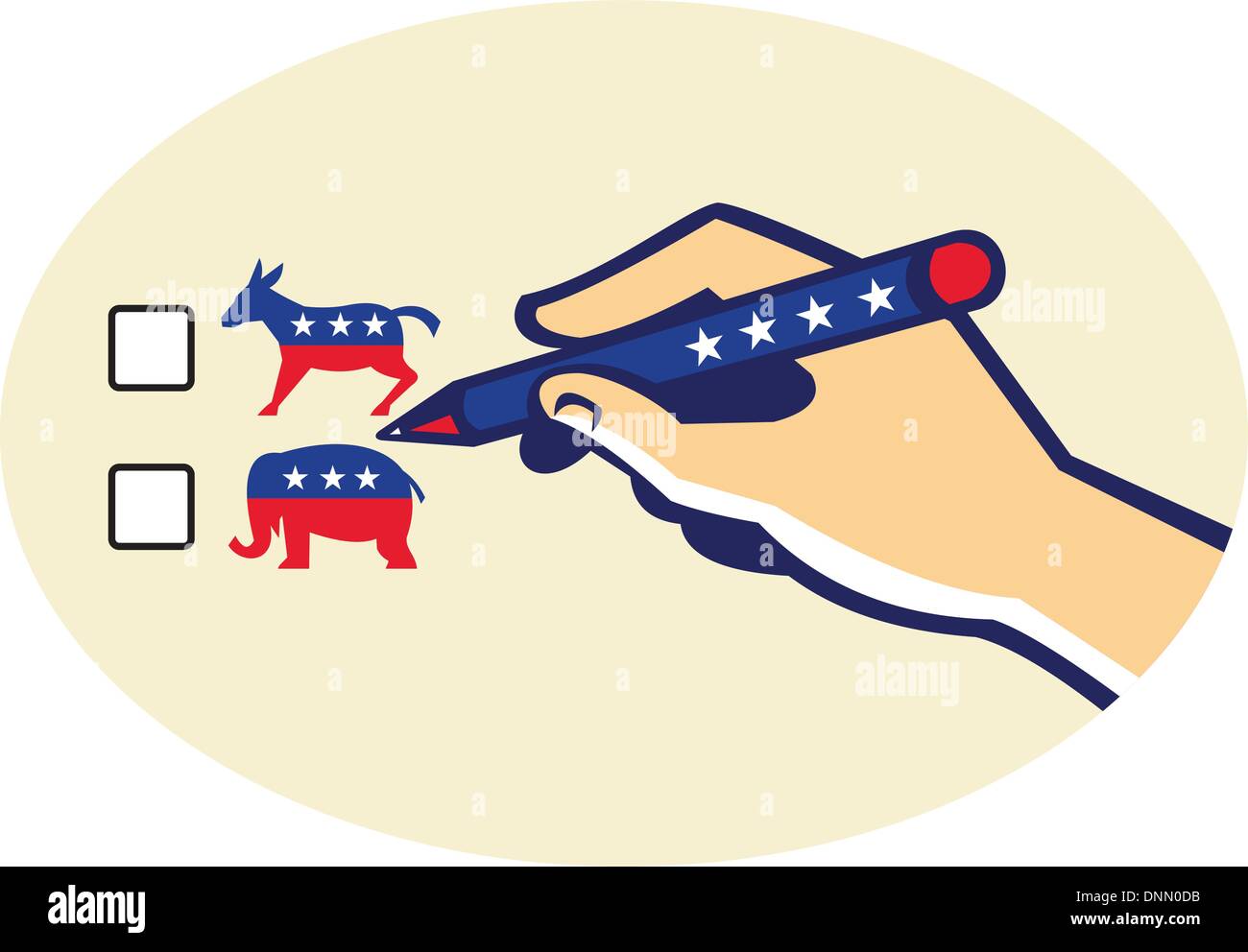 Illustration of a hand writing with pen voting american election ballot ...