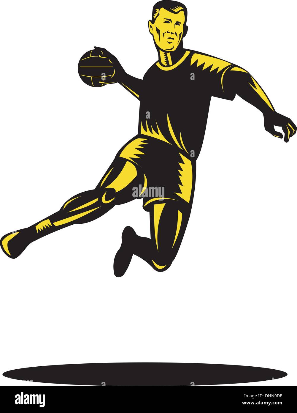 illustration of a handball player with ball throwing jumping on ...