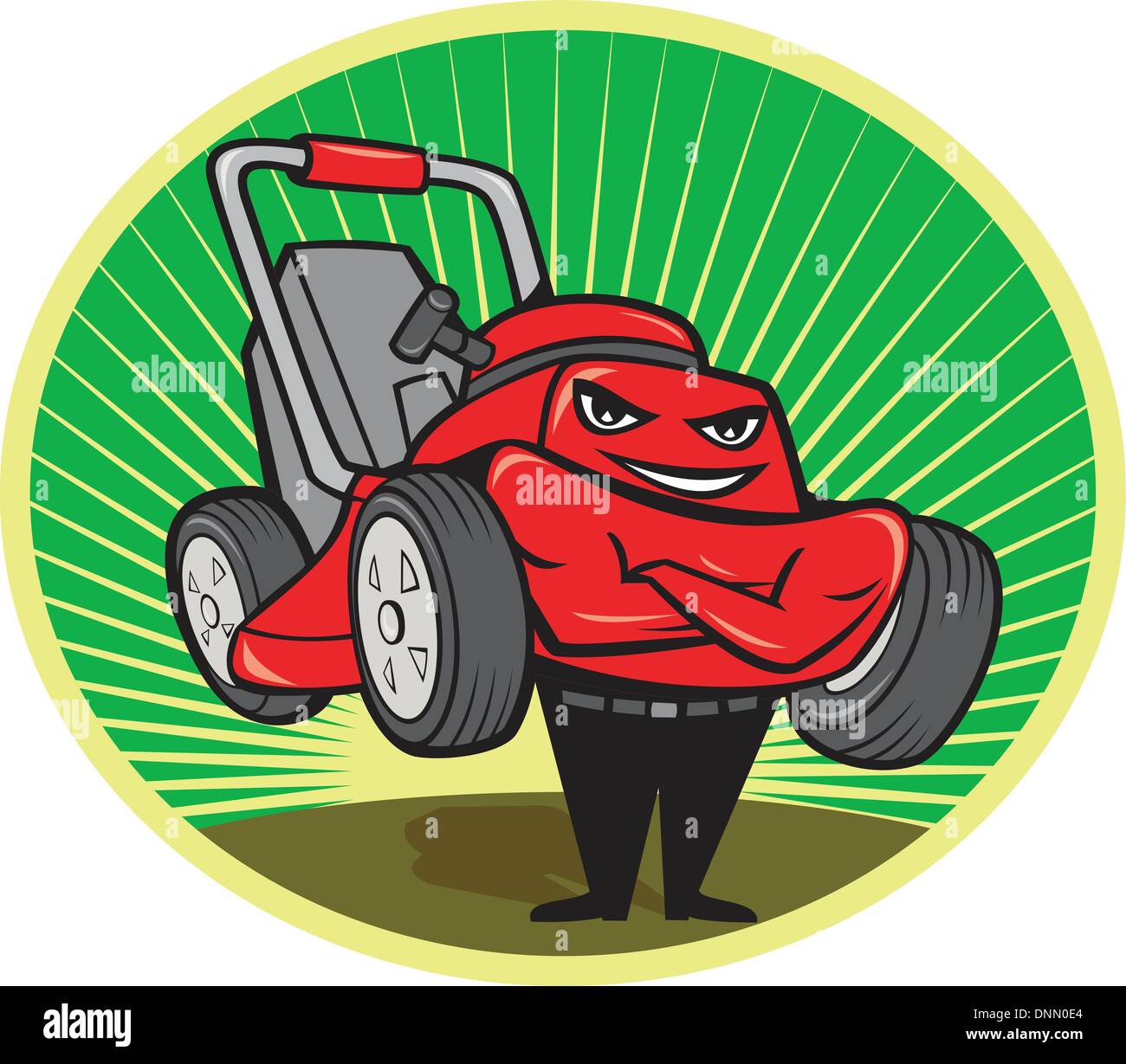 Illustration of lawn mower man smiling standing with arms folded facing ...