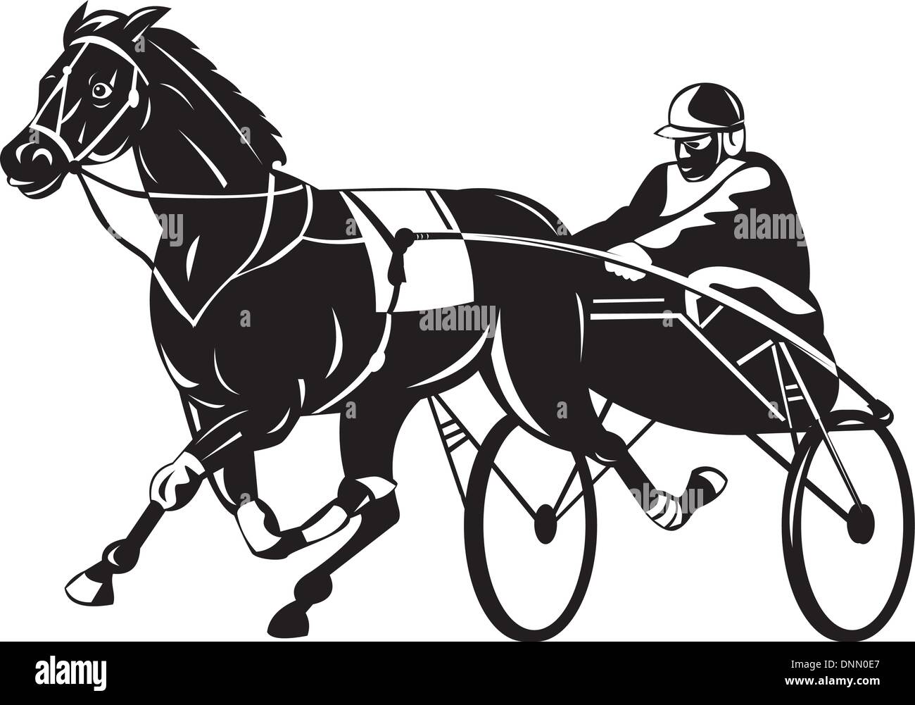 illustration of a horse and jockey harness racing on isolated white ...