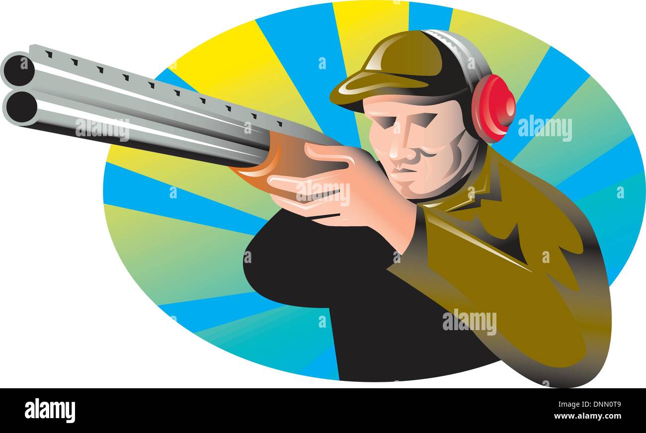 illustration of a hunter aiming shotgun rifle gun done in retro style ...