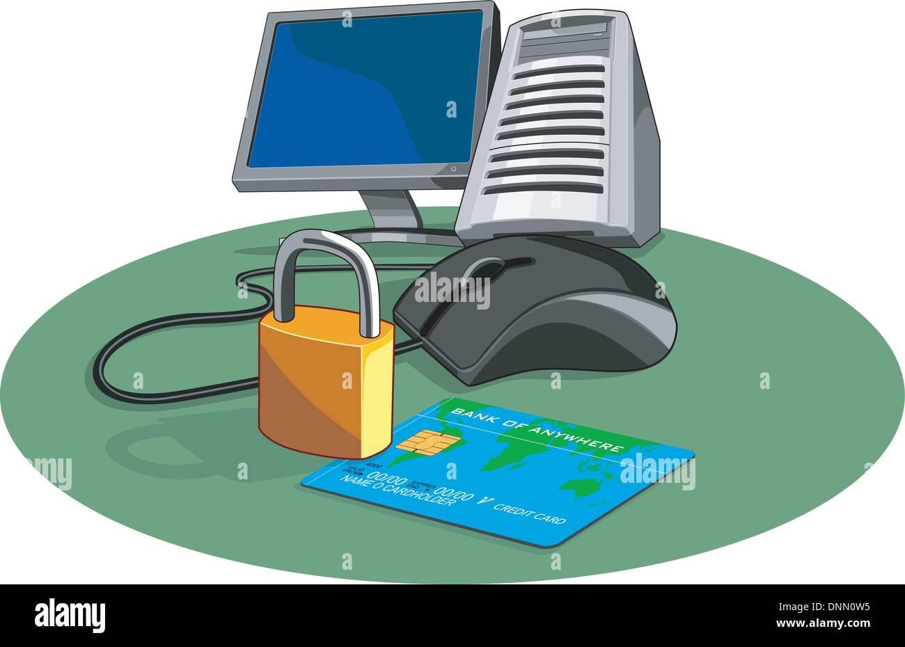Illustration of a wired computer mouse connected to monitor pc tower ...