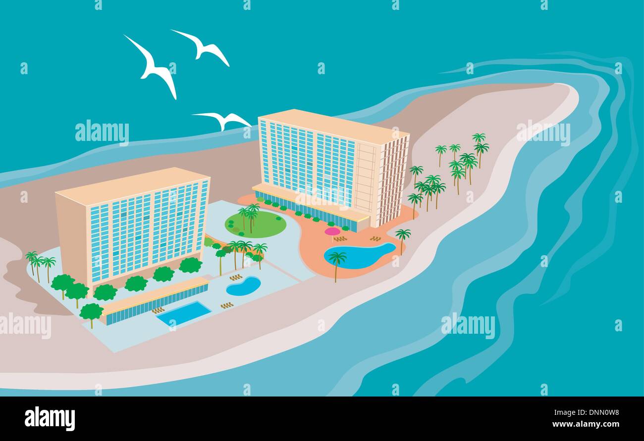 Illustration of an island beach resort done in retro style Stock Vector ...