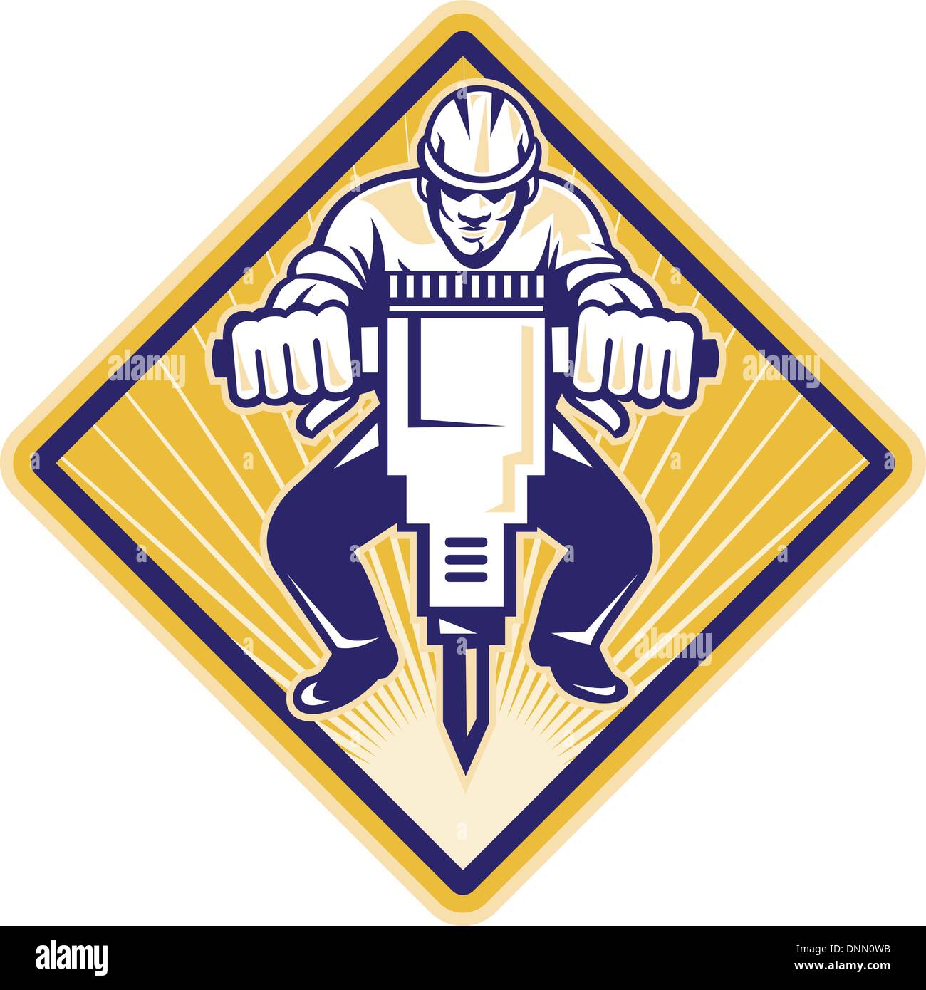 Illustration of a construction worker at work operating a jackhammer ...