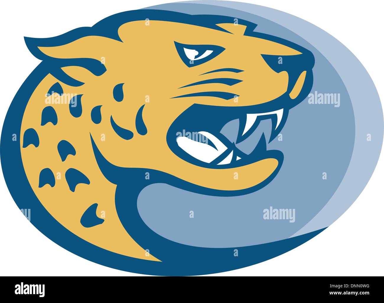 illustration of a jaguar head facing side set inside an oval done in ...