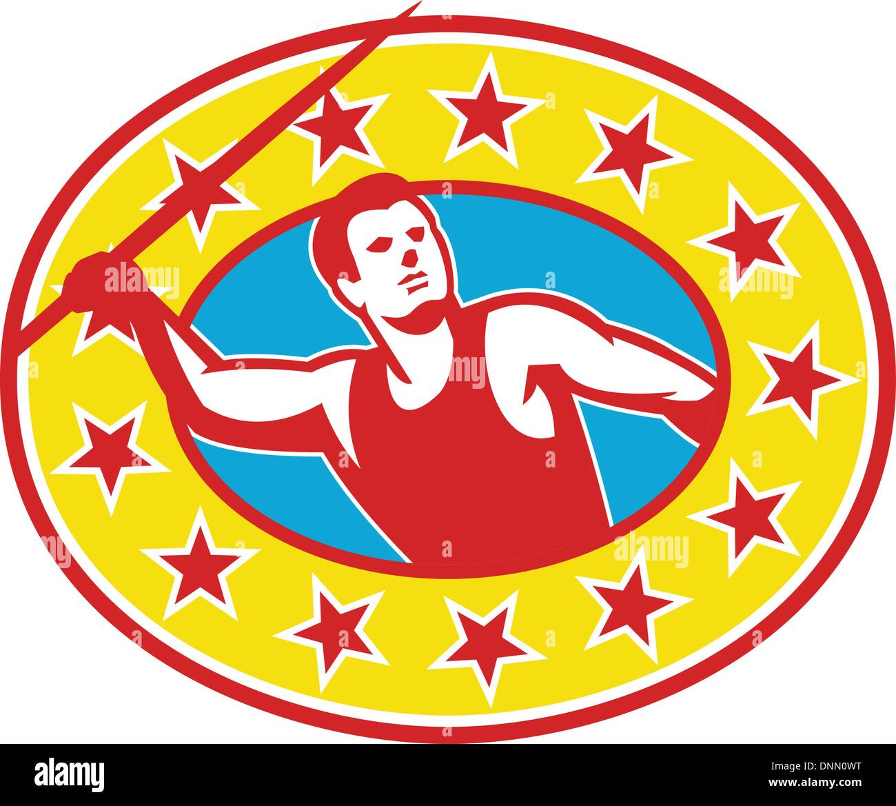 Illustration of a track and field athlete javelin throw facing front ...