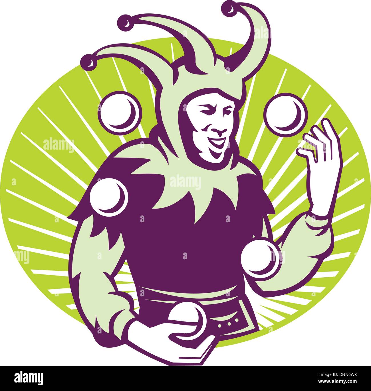 Illustration of a vintage jester juggler juggling balls set inside ...