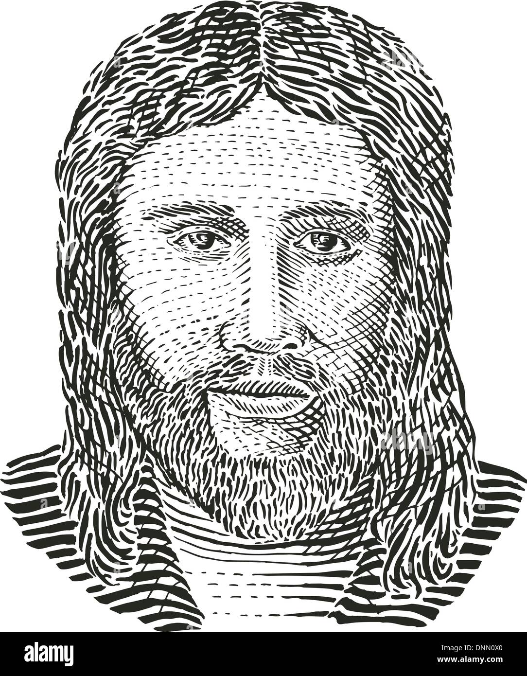 Illustration of Jesus Christ engrave front view done in retro style ...