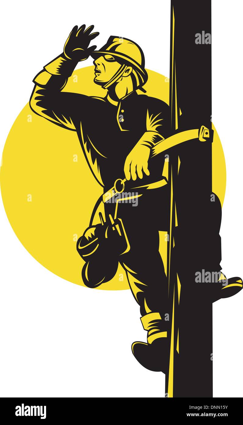 Illustration of a power lineman telephone repairman worker repairing ...