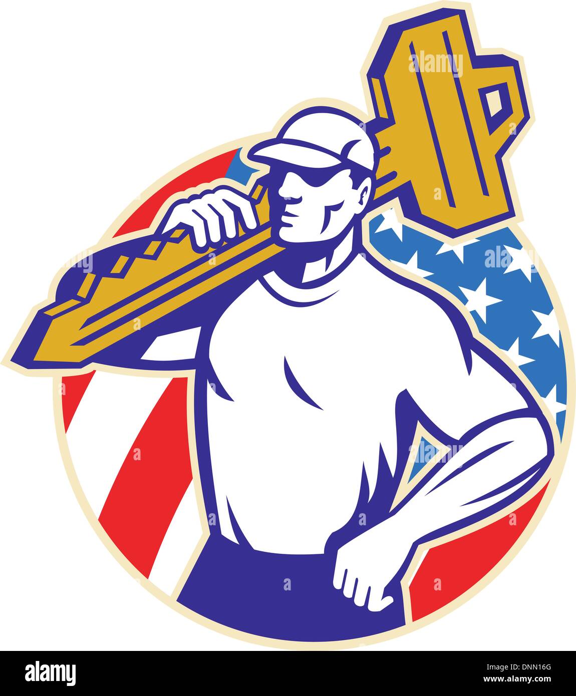 Illustration of a locksmith holding a key facing front with American ...