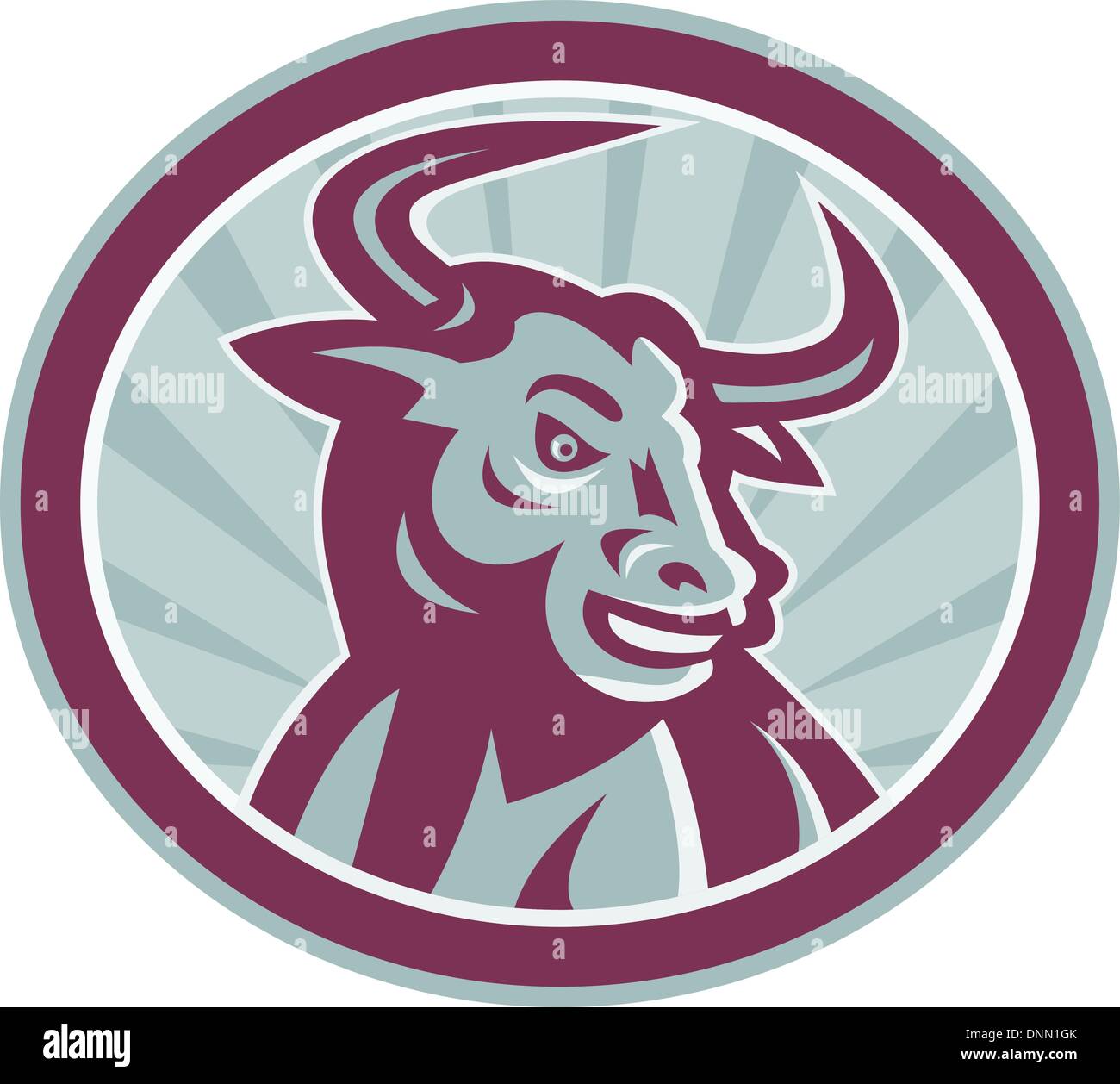 Illustration of an angry raging texas longhorn bull head facing front ...