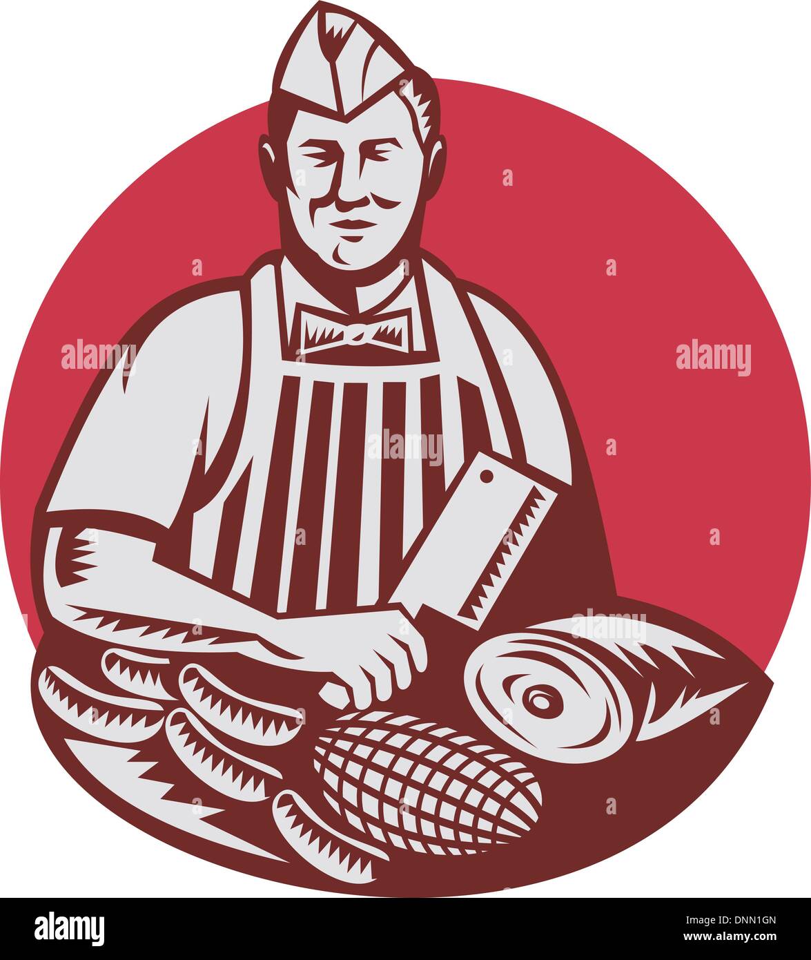 Retro style illustration of a butcher cutter worker with meat cleaver ...