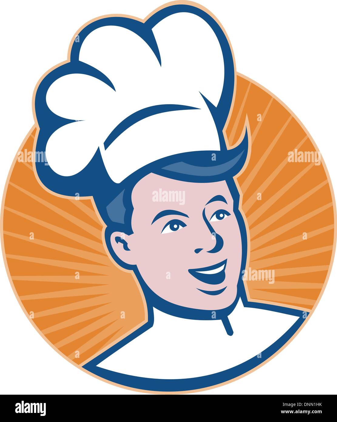 Illustration of a chef cook baker head set inside circle done in retro ...