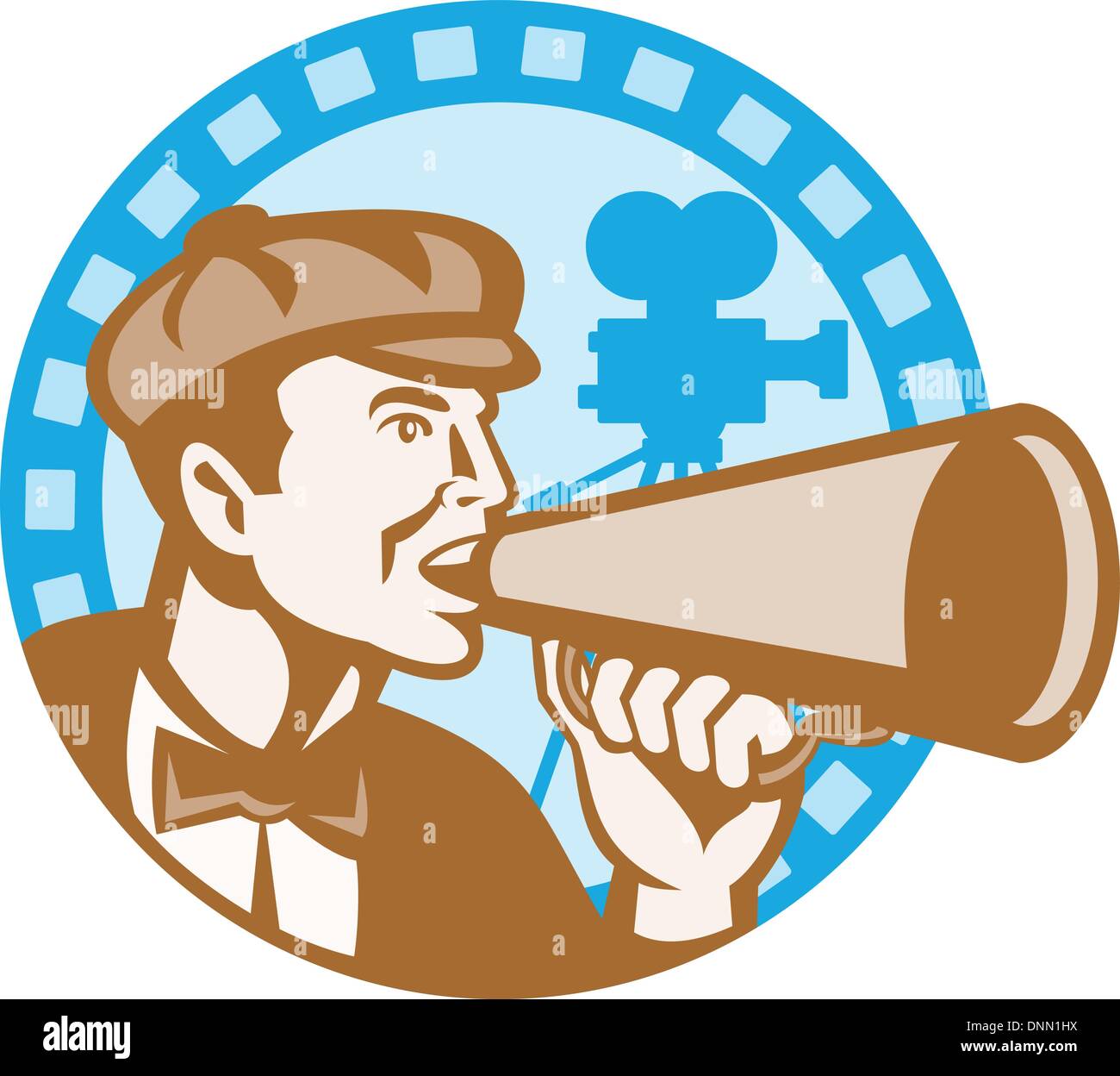 Illustration of a movie director shouting using bullhorn with vintage ...