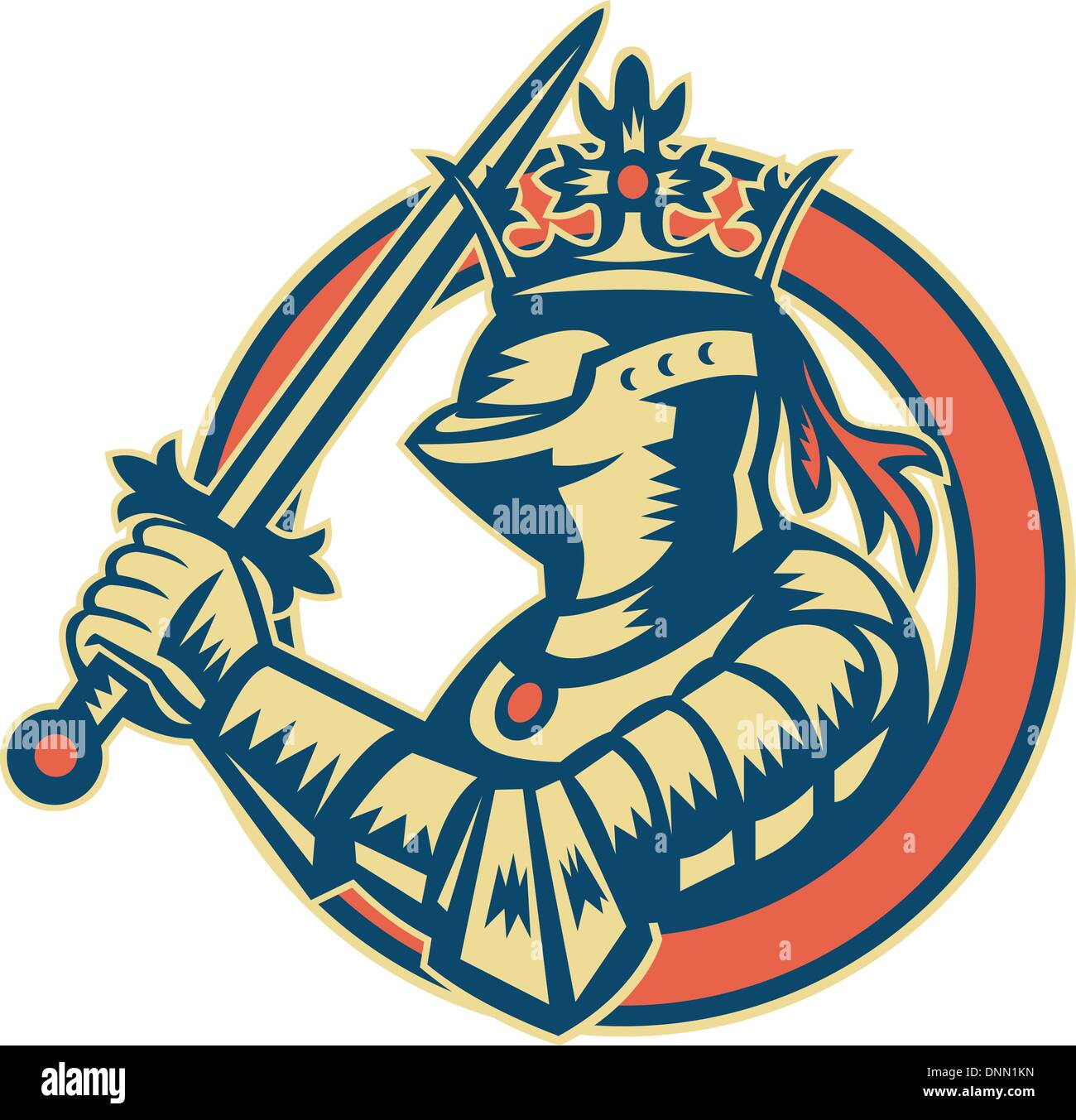 Illustration of knight in full armor brandishing a sword set inside ...