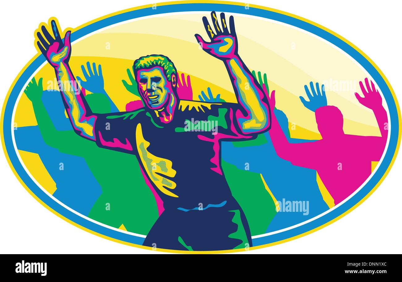 Illustration of a happy marathon runner running with hands up done in ...