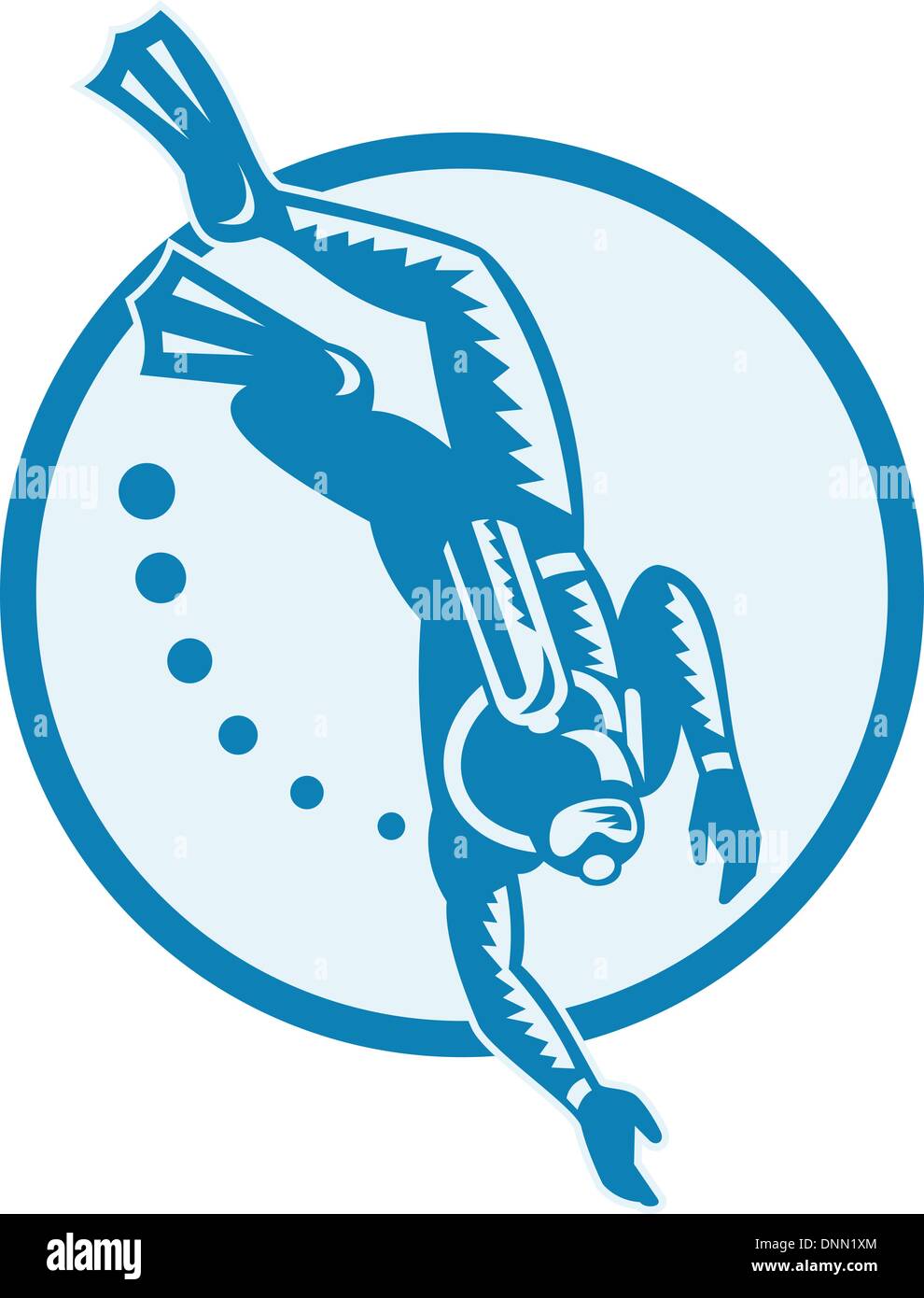 Illustration of a scuba diver diving swimming underwater set inside ...