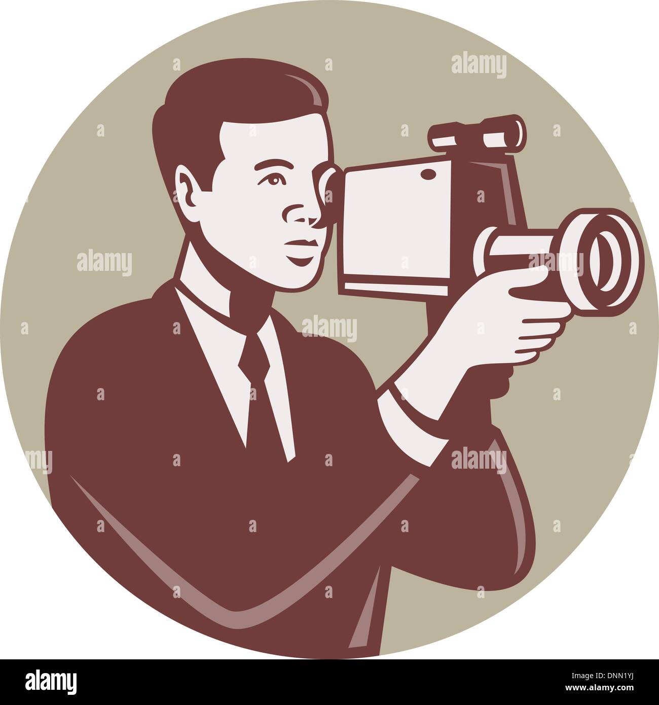 Illustration of a male photographer shooting with video camera handycam ...