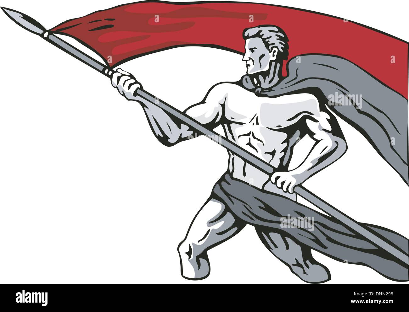 Illustration of man carrying a flag side view isolated on white ...