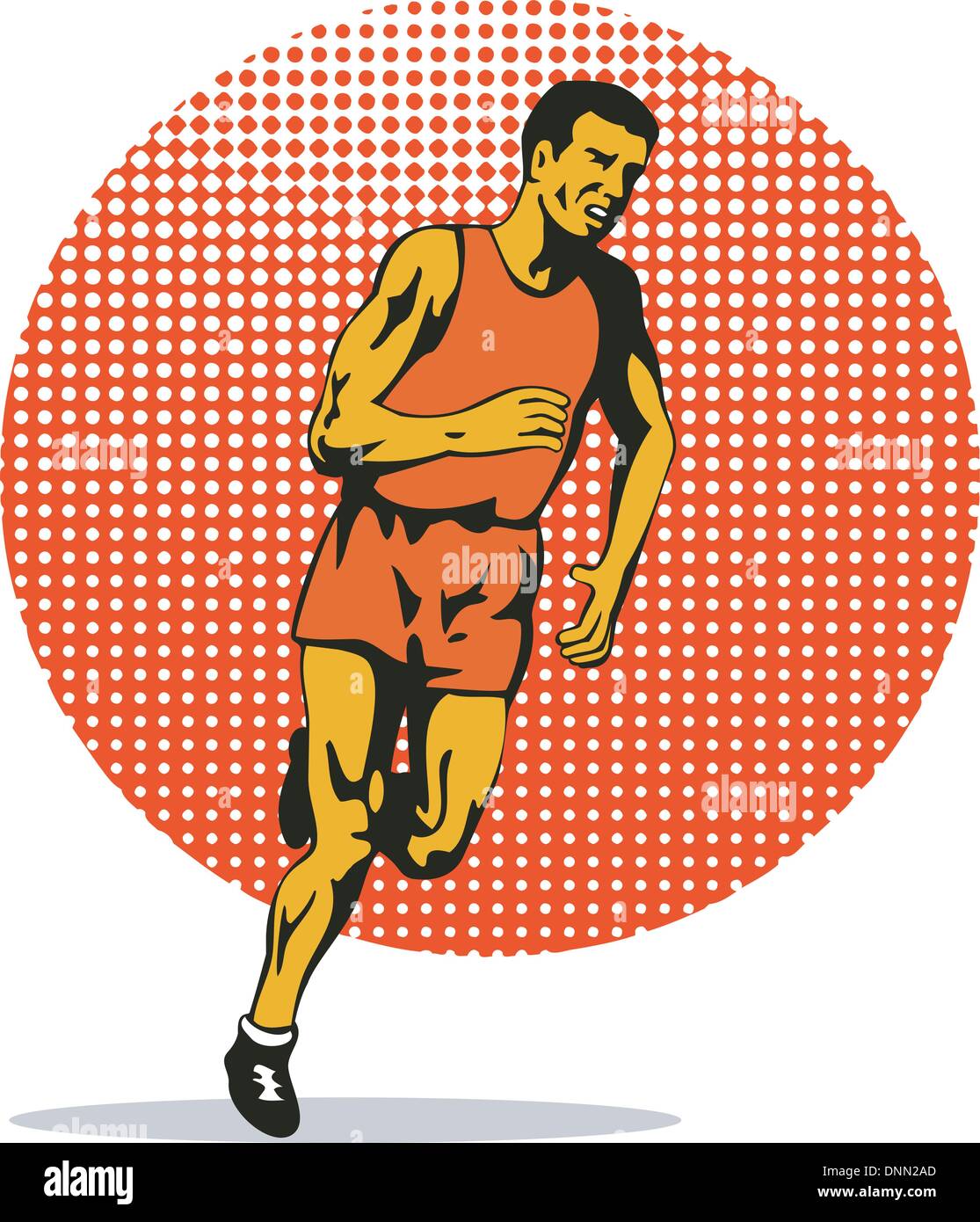 Illustration of marathon triathlete runner running done in retro style ...