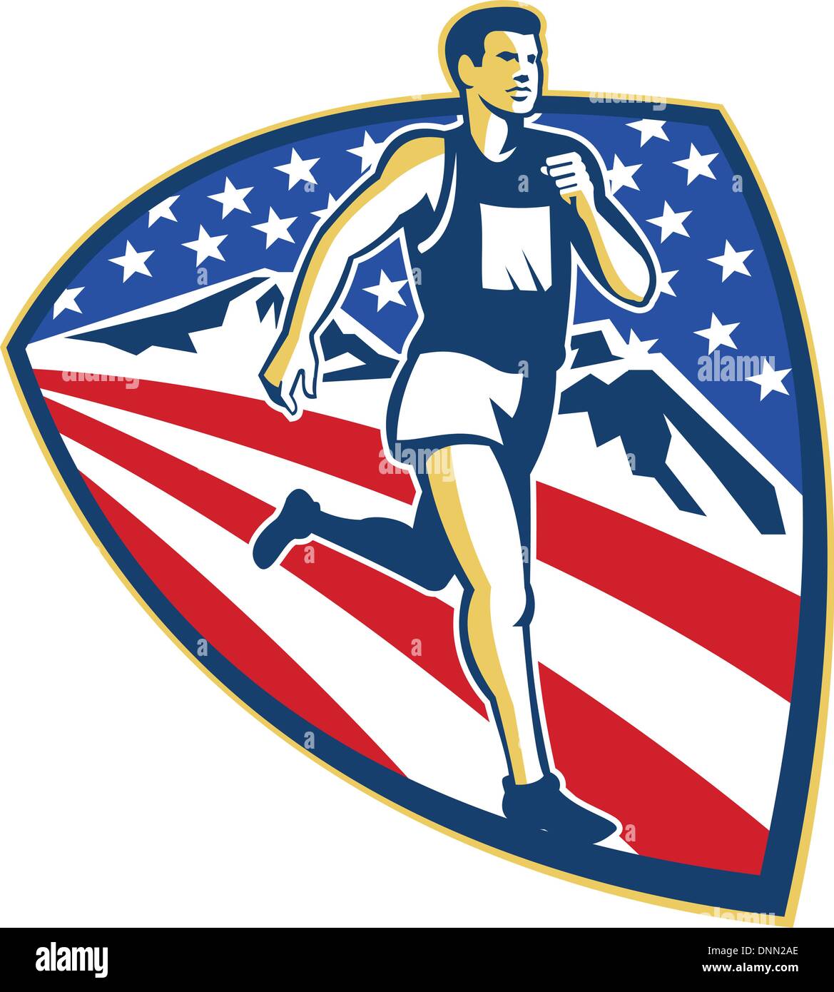 Illustration of an American marathon triathlete runner running set ...