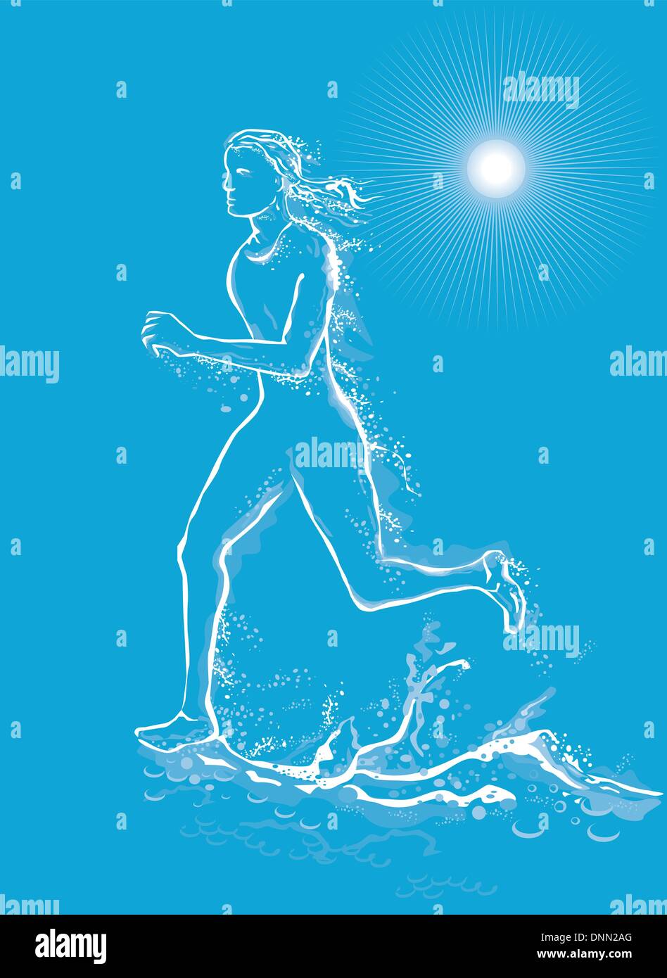 illustration of a female runner running on water and made to look like ...
