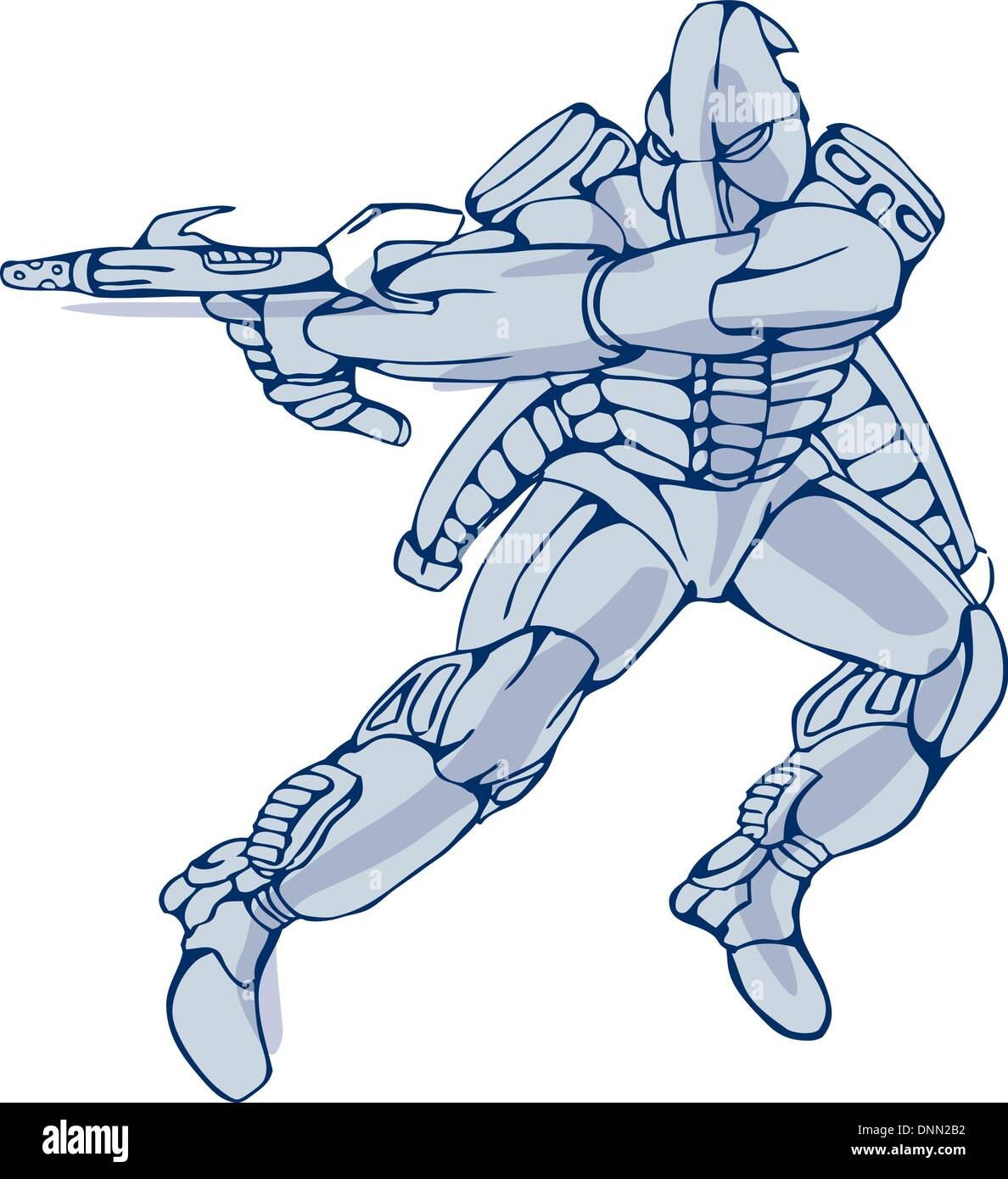 Illustration of a mecha robot warrior jumping firing gun side view on ...