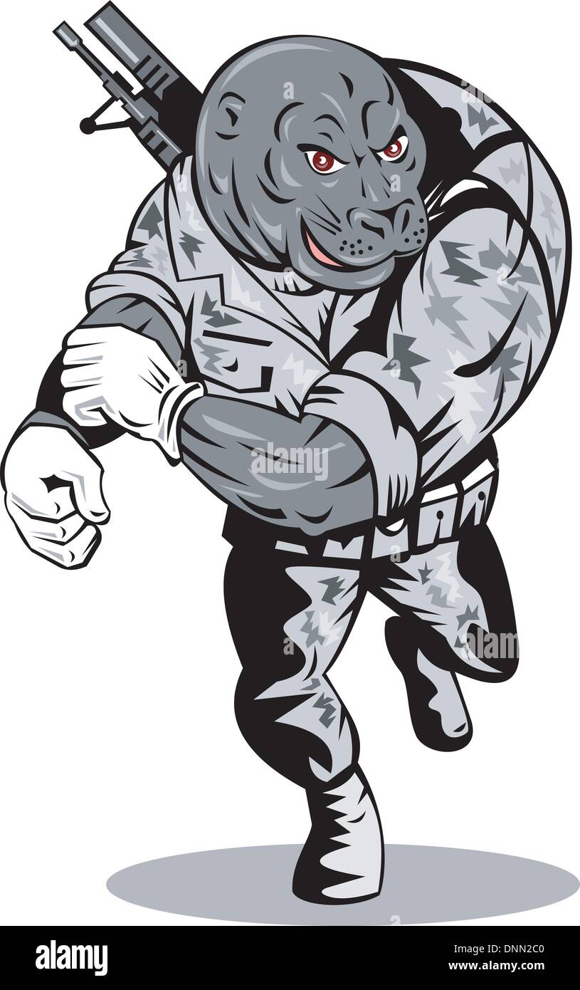 Illustration of alien military seal running set in white background ...