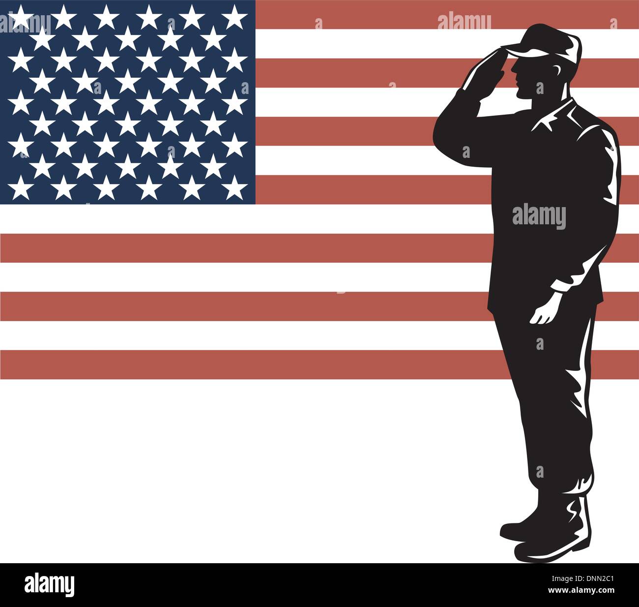Illustration of an American soldier serviceman saluting with stars and ...